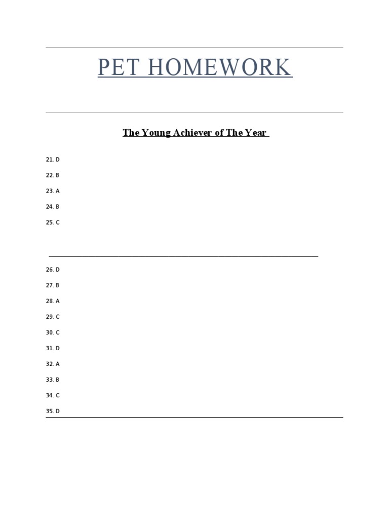 Pet Homework: The Young Achiever of The Year | PDF
