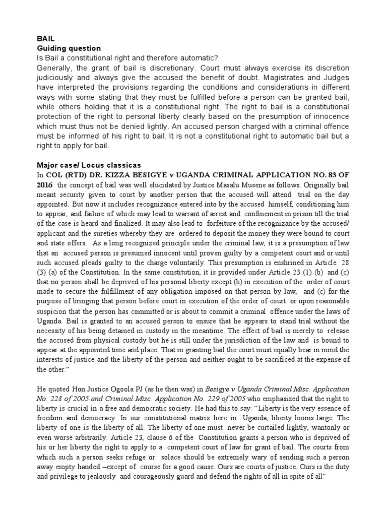 Criminal Procedure - Bail Bail Notes | PDF | Bail | Arrest