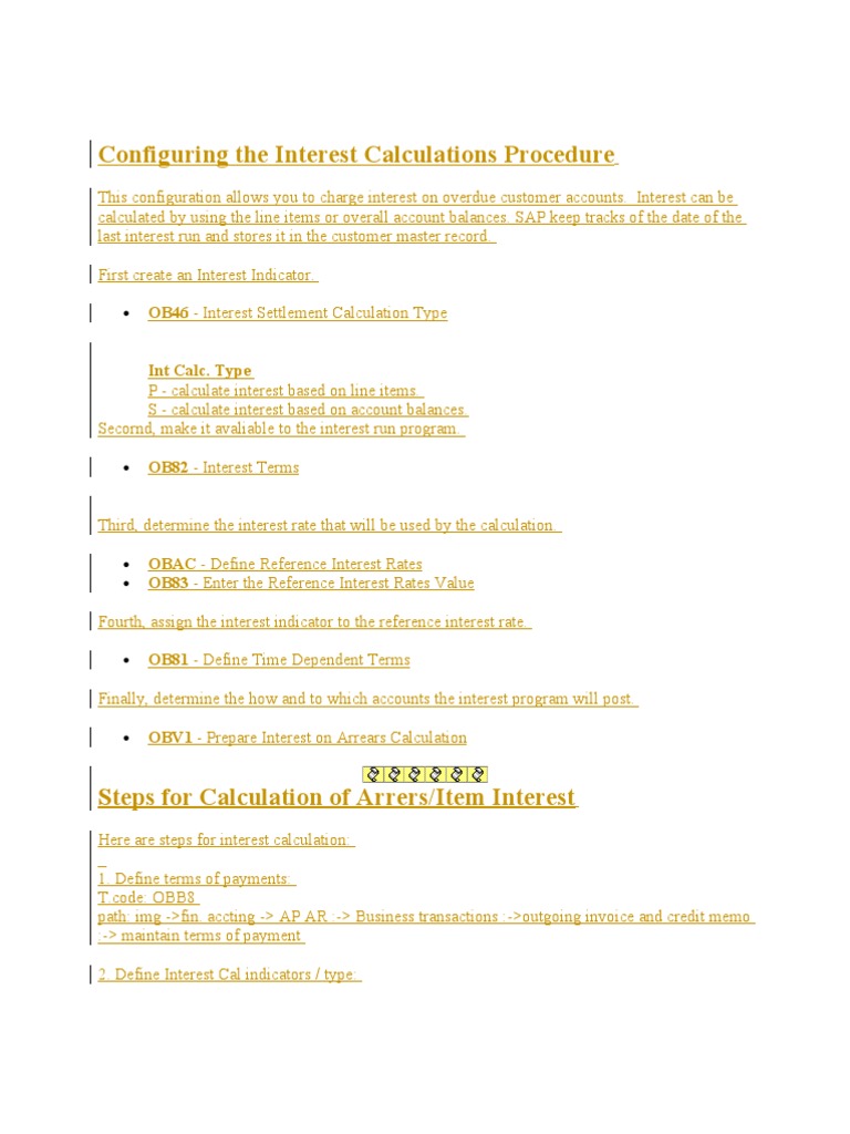 Configuring The Interest Calculations Procedure: OB46 - Interest ...