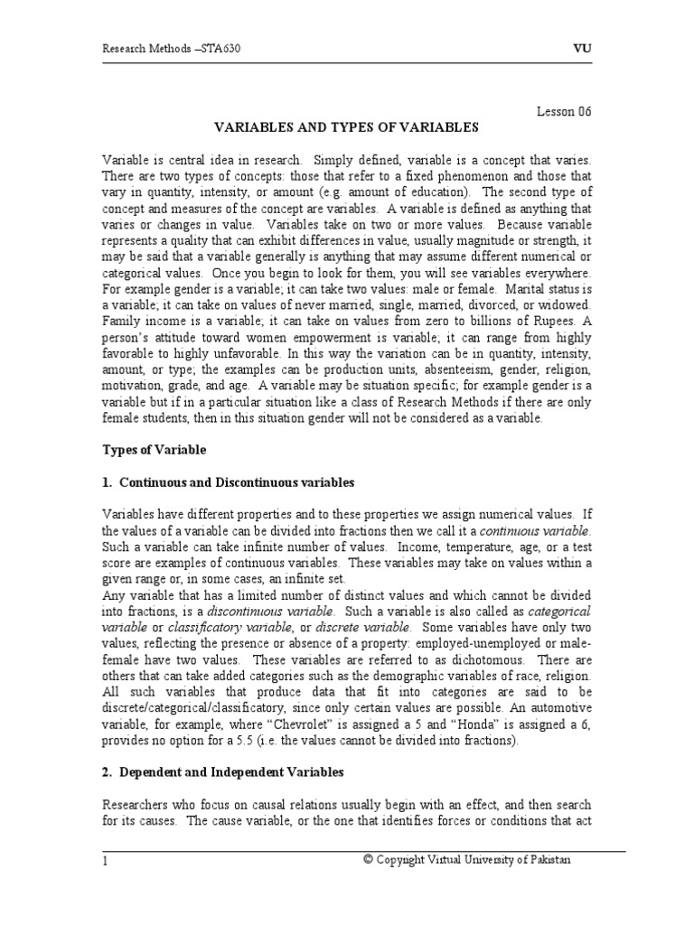 Variables and Types of Variables | PDF | Dependent And Independent Variables | Categorical Variable