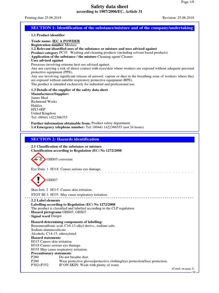 706-666 - 706-667 - SDS IEC Non Phosphate Detergent A CLP ...