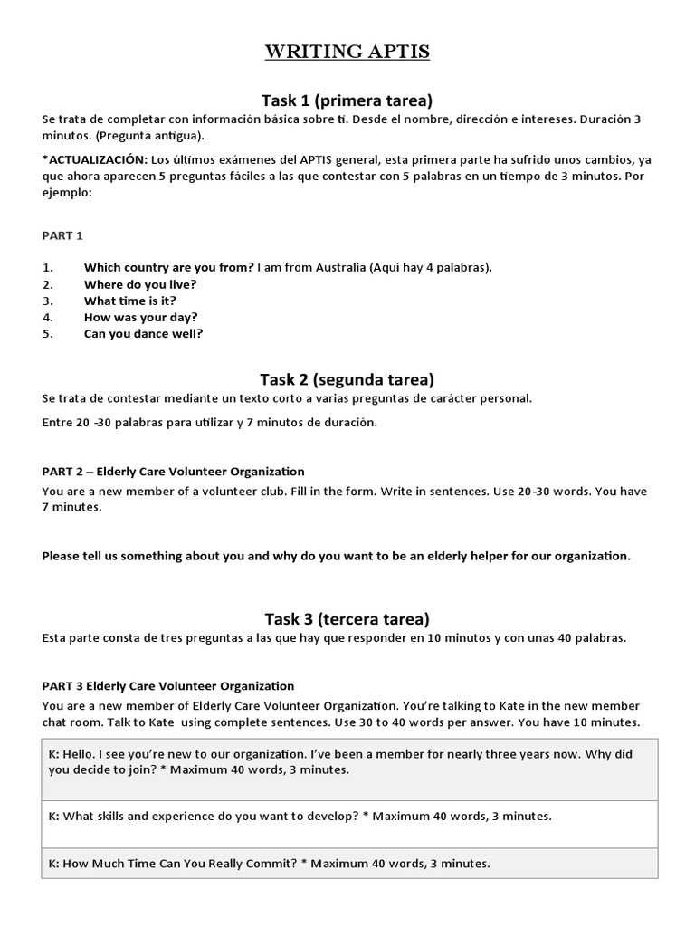 WRITING APTIS - Mock 1 | PDF