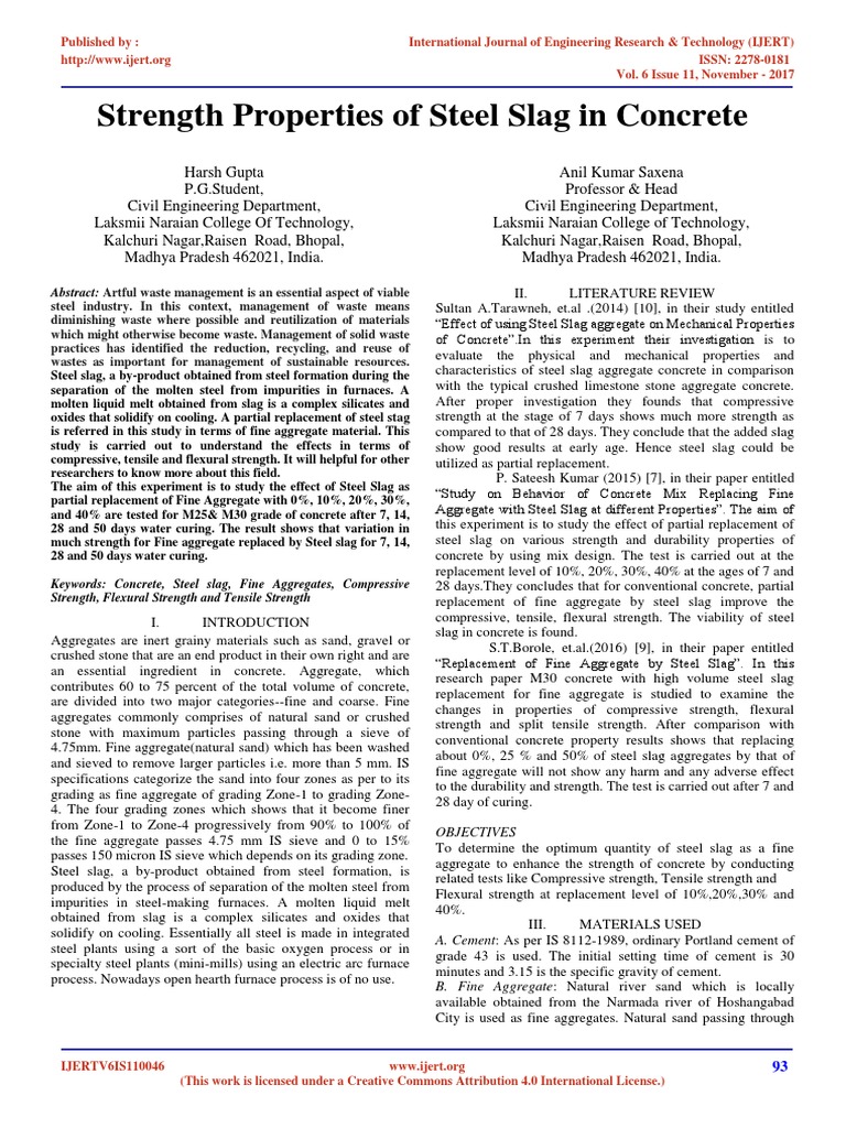 Strength of Steel Slag in Concrete Mix | PDF | Construction Aggregate ...