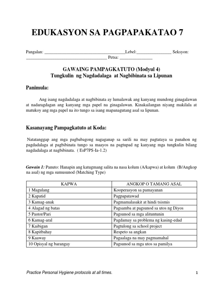 Grade 7 EsP LAS | PDF