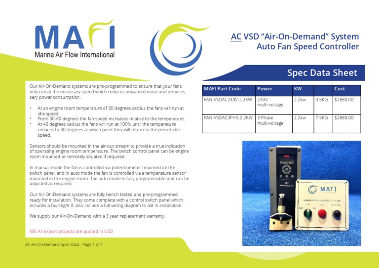 Spec Data Sheet: AC VSD "Air-On-Demand" System Auto Fan Speed ...
