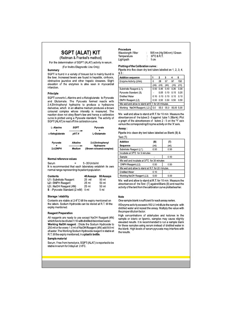 SGPT ASAT Kit Mod IFCC Method PDF | PDF