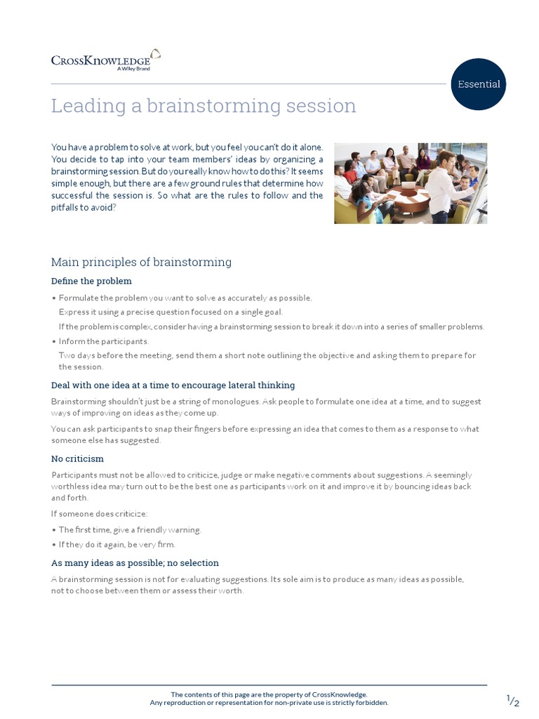 Leading A Brainstorming Session: Main Principles of Brainstorming | PDF ...