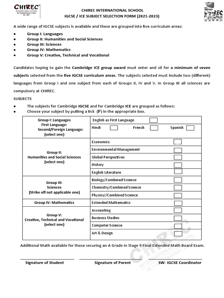 Igcse Subject Selection - 2021-2023 | PDF