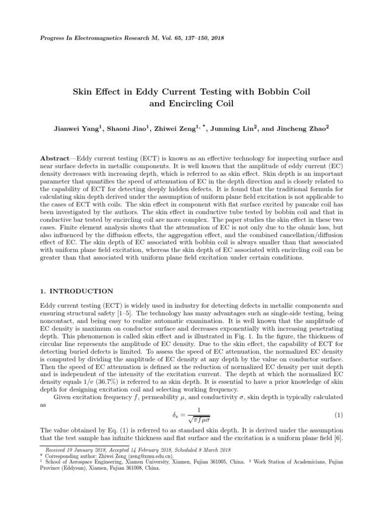 Skin Effect in Eddy Current Testing With Bobbin Coil and Encircling ...