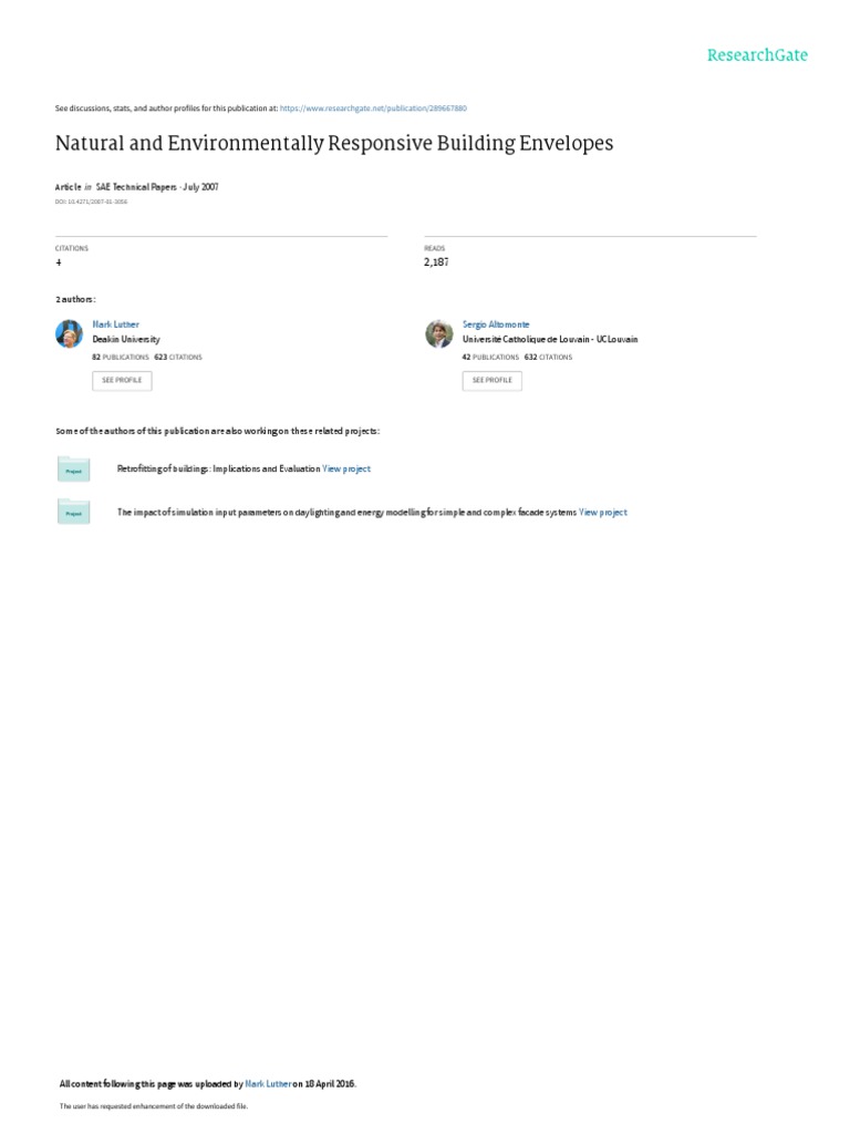 Natural and Environmentally Responsive Building Envelopes: SAE ...