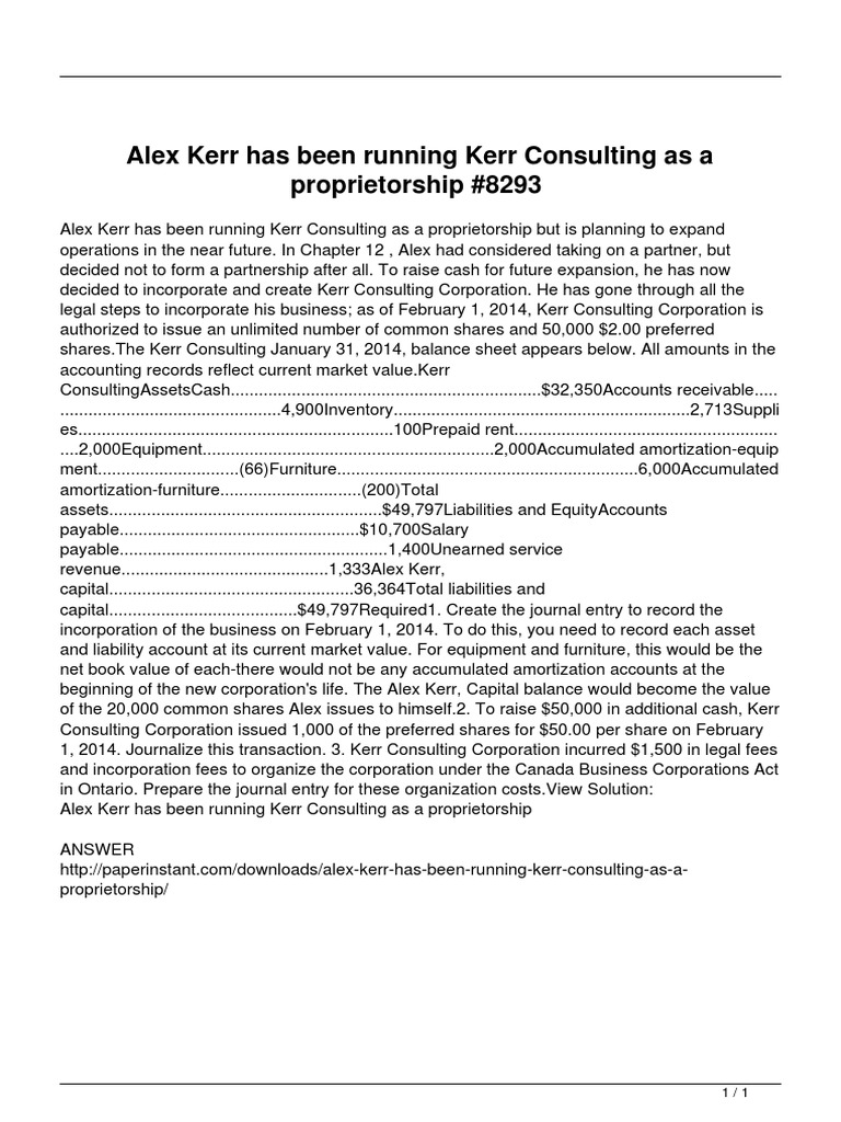 Alex Kerr Has Been Running Kerr Consulting As A Proprietorship ...