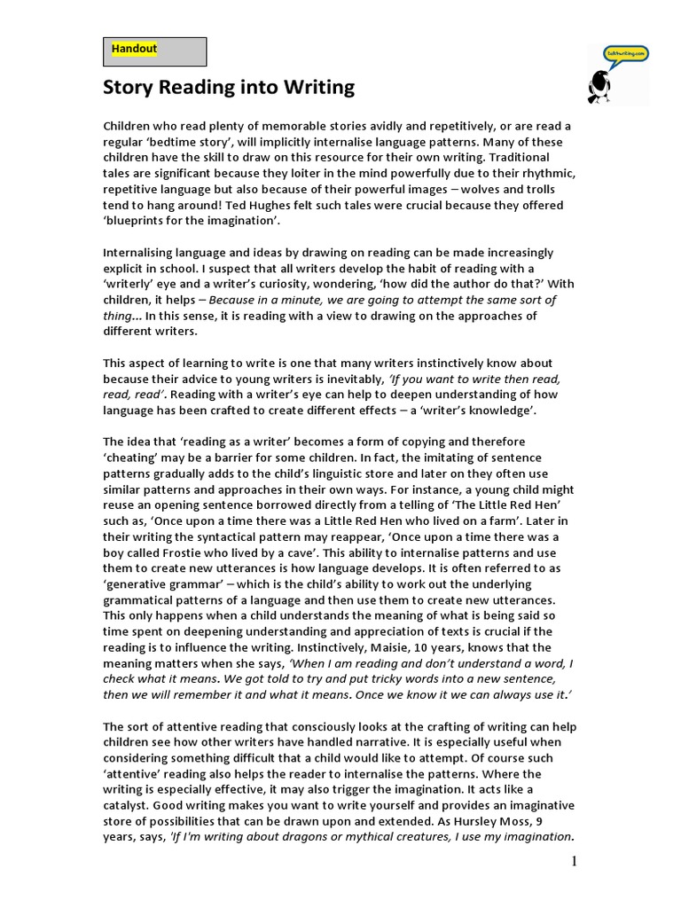 Story Reading Into Writing: Handout | PDF | Writers | Narrative