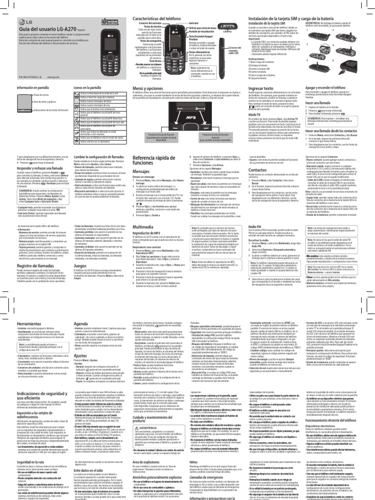 LG-A270 CLA 120503 1.0 Printout PDF | PDF | Teléfono | Teclado