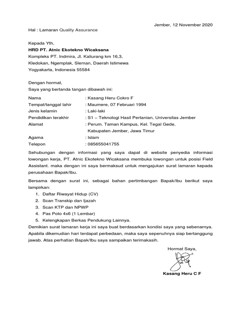 Surat Lamaran JALA | PDF