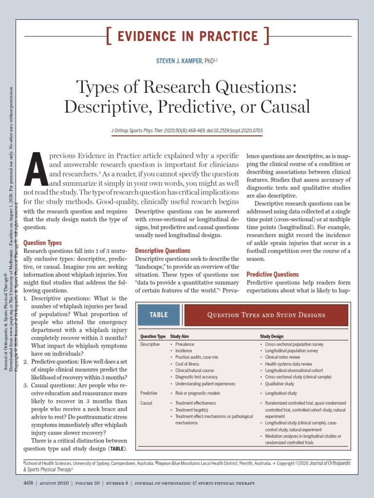 Types of Research Questions: Descriptive, Predictive, or Causal | PDF ...