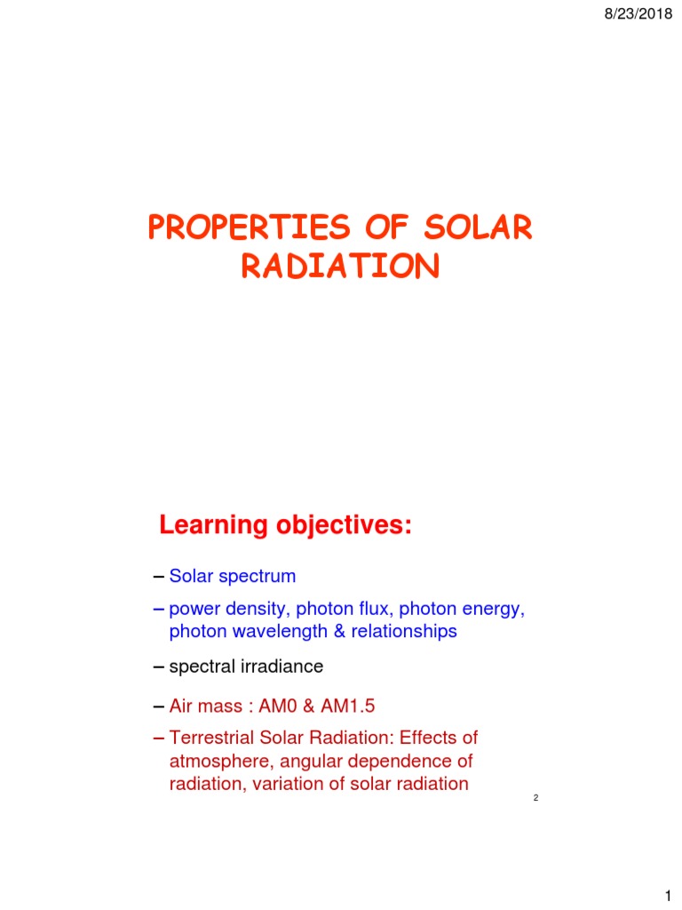 Properties of Solar Radiation Explained | PDF | Electromagnetic ...