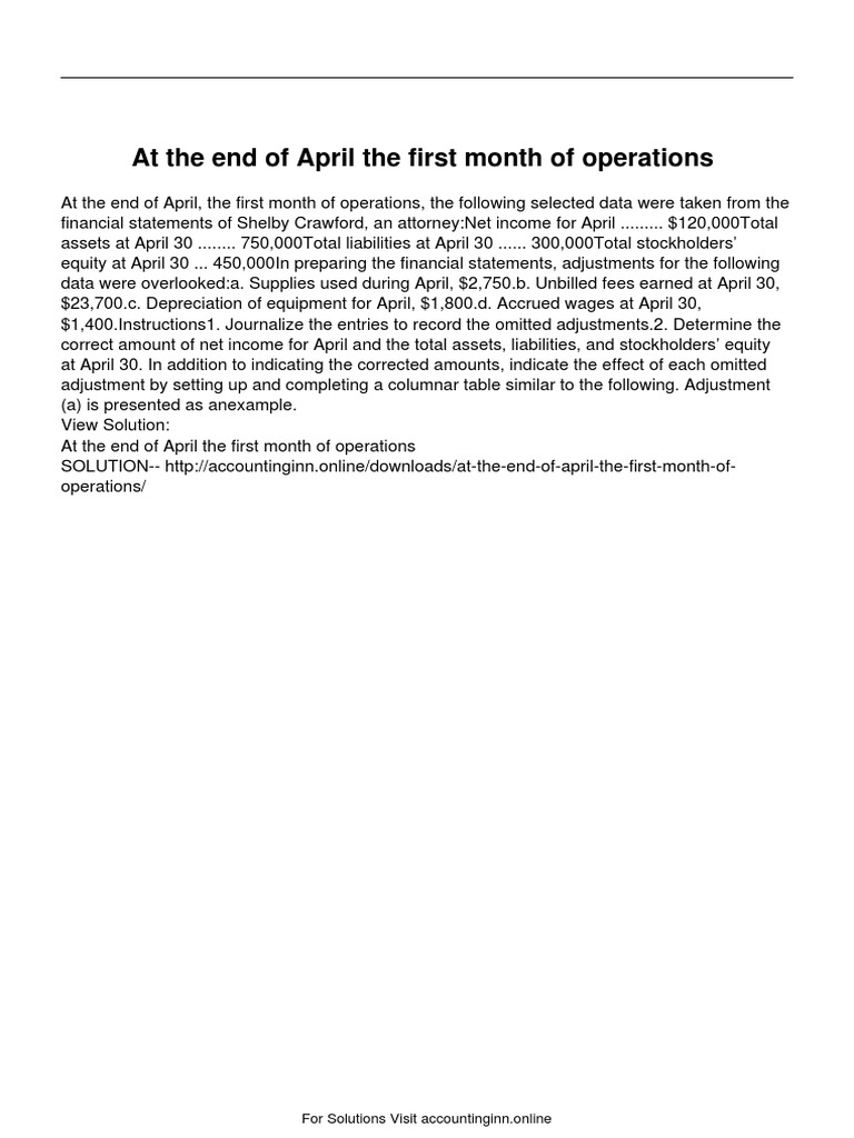At The End of April The First Month of Operations PDF | PDF