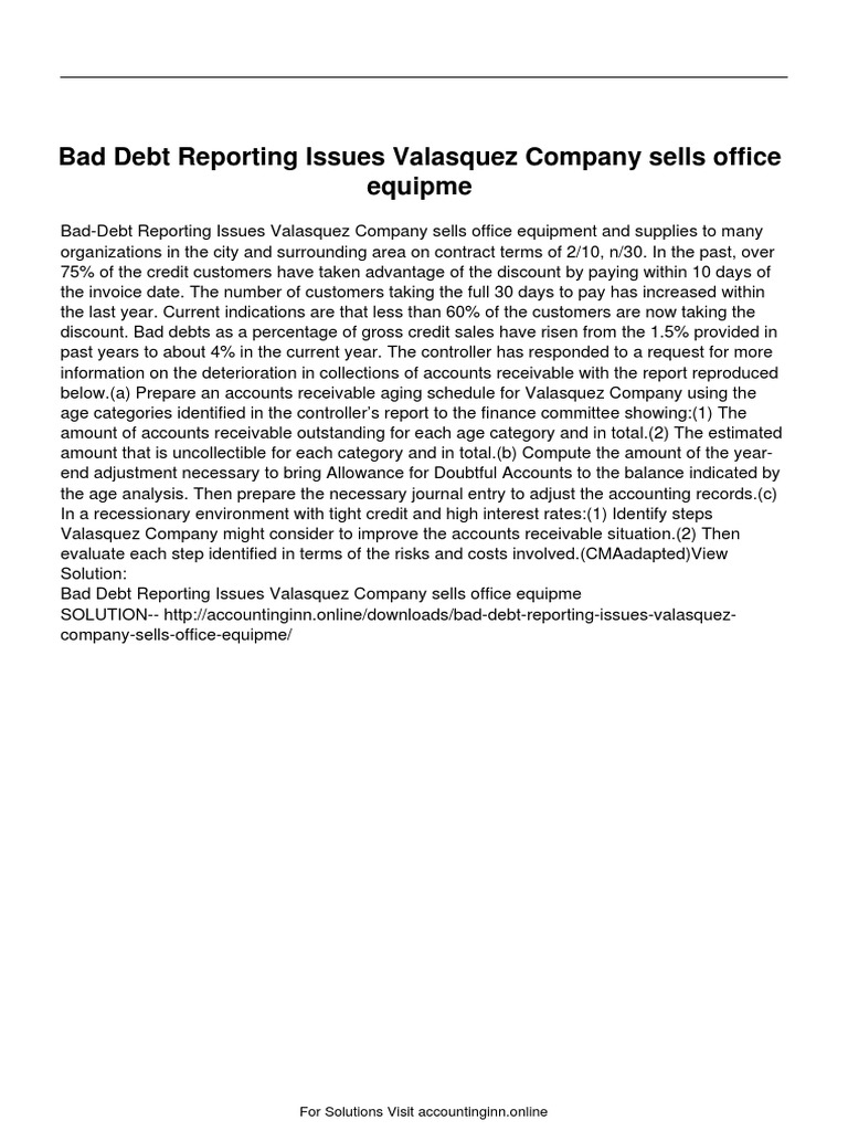 Bad Debt Reporting for Valasquez Company | PDF | Bad Debt | Economies