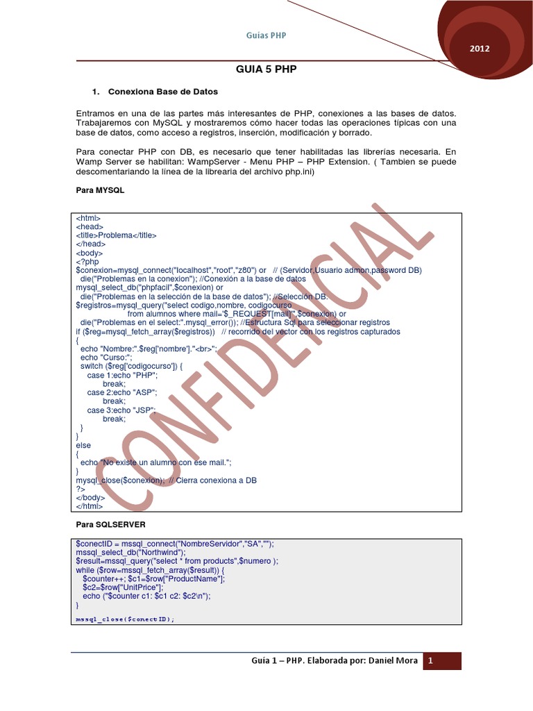 Guia 6 Conexiones A Base de Datos PDF | PDF | SQL | Php