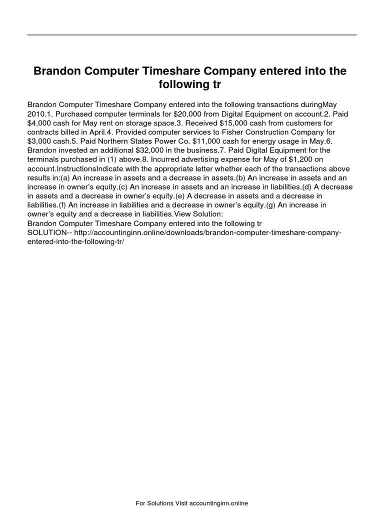 Brandon Computer Timeshare Company Entered Into The Following TR PDF | PDF