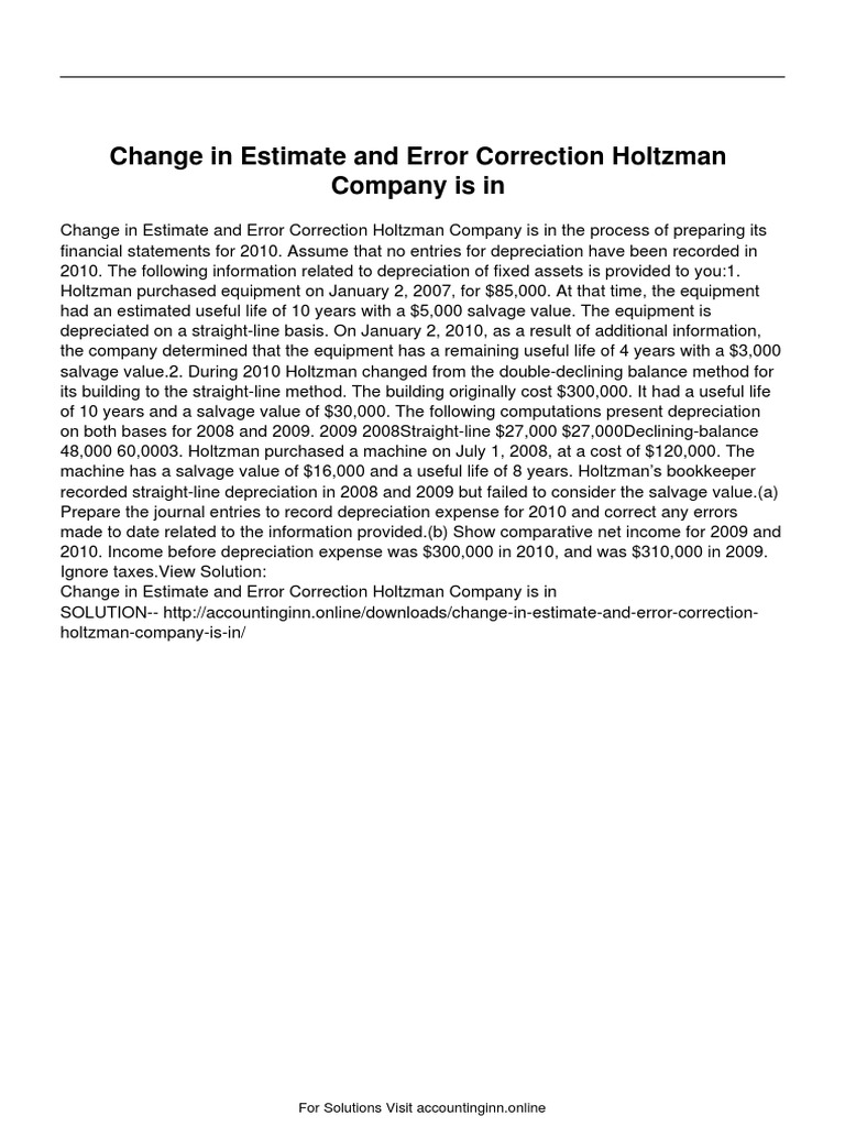 Change in Estimate and Error Correction Holtzman Company Is in PDF ...