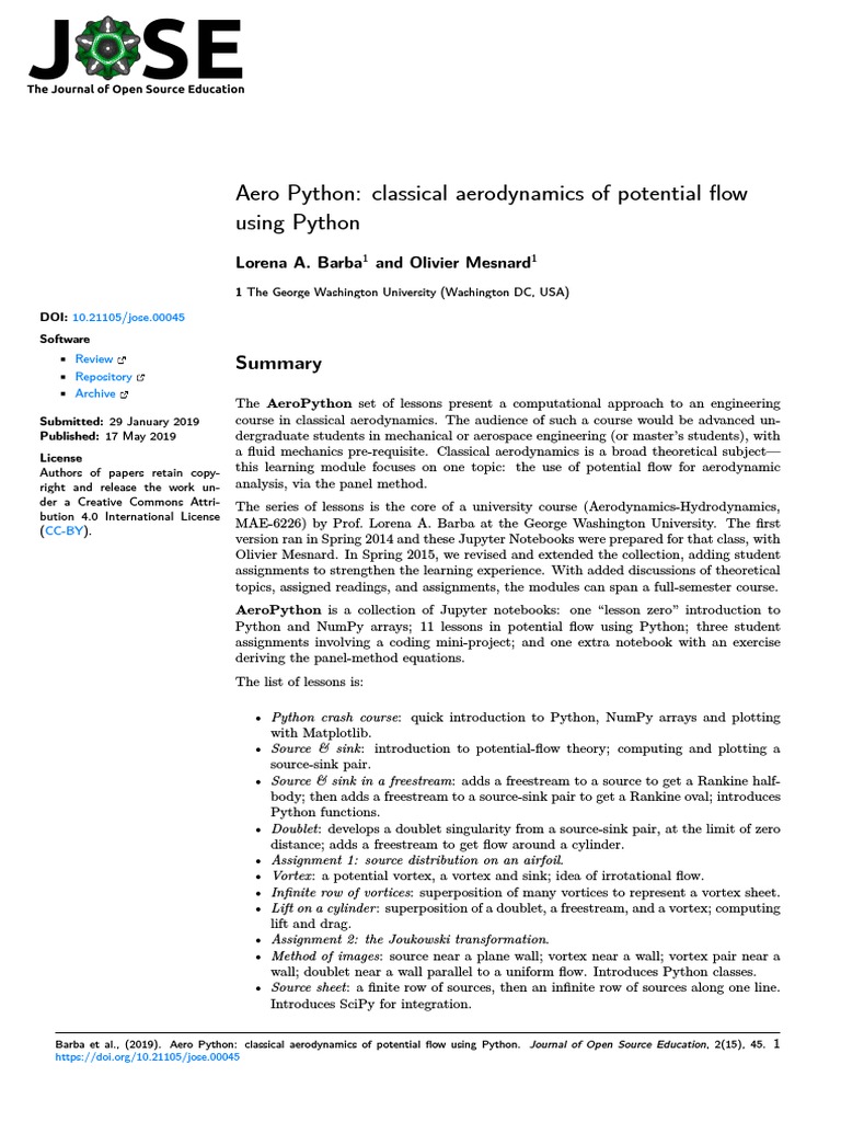Python Classical Aerodynamics of Potential | PDF | Lift (Force) | Vortices