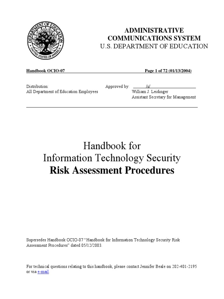 Handbook For Information Technology Security: Risk Assessment Procedures | PDF | Vulnerability ...