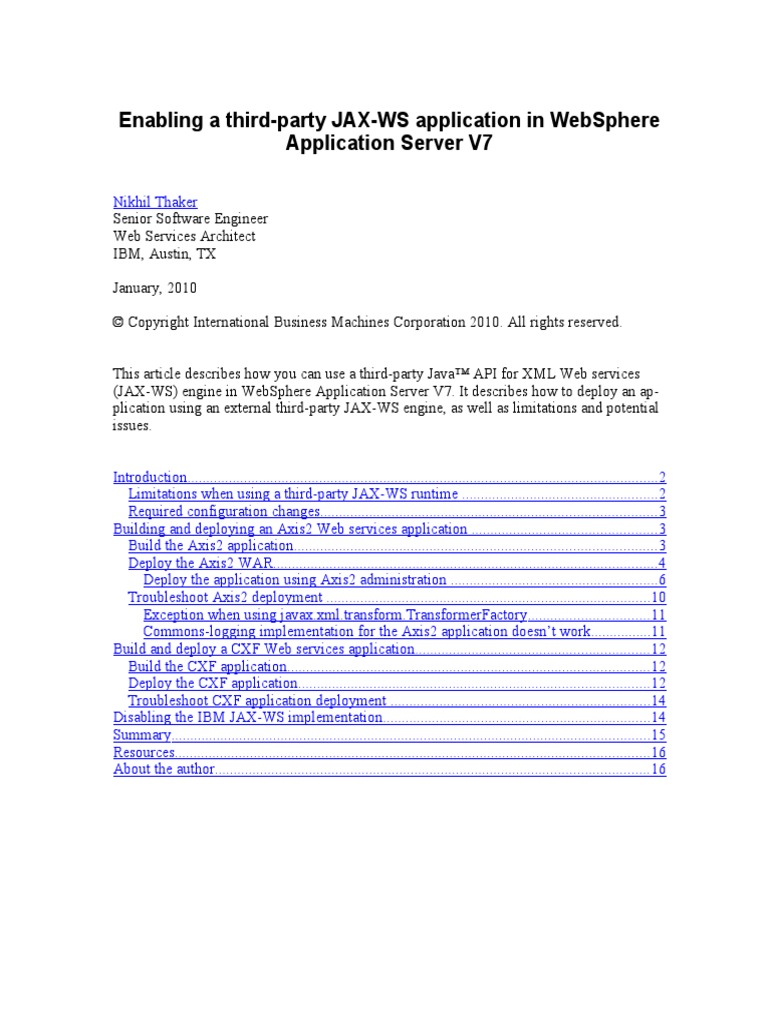 Enabling A Third-Party JAX-WS Application in WebSphere | PDF ...