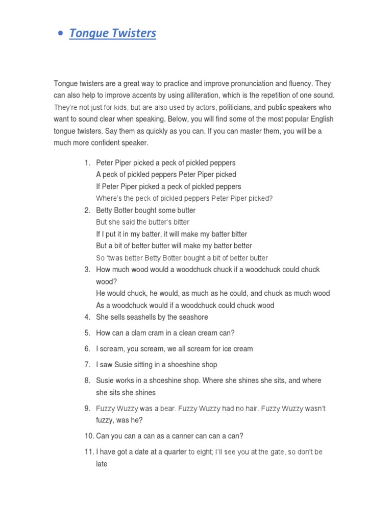 Improve Speech With Tongue Twisters | PDF | Linguistics
