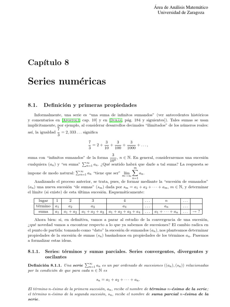 Capítulo 8 Series Numéricas | PDF | infinito | Series (Matemáticas)