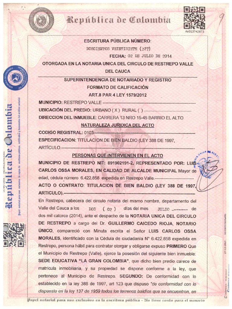 Escritura Publica Inst Gran Colombia | PDF Escritura Publica Inst Gran Colombia | PDF