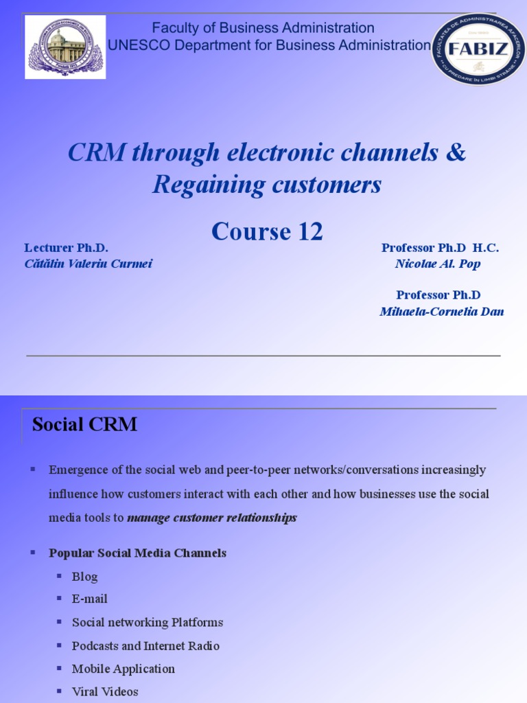 CRM Course No. 12 - 2020 - CRM Through Electronic Channels Regaining ...