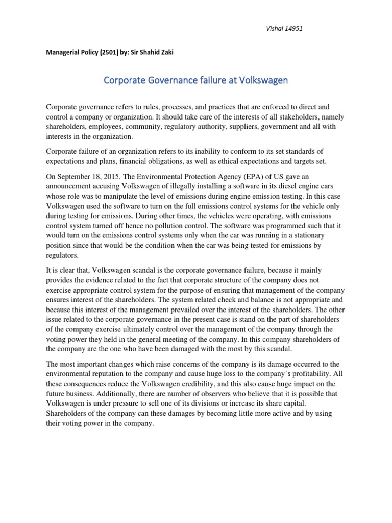 Volkswagen Assignment | PDF | Corporate Governance | Volkswagen