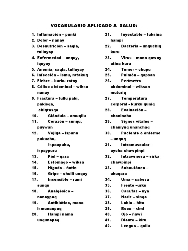 Vocabulario Aplicado A Salud | PDF