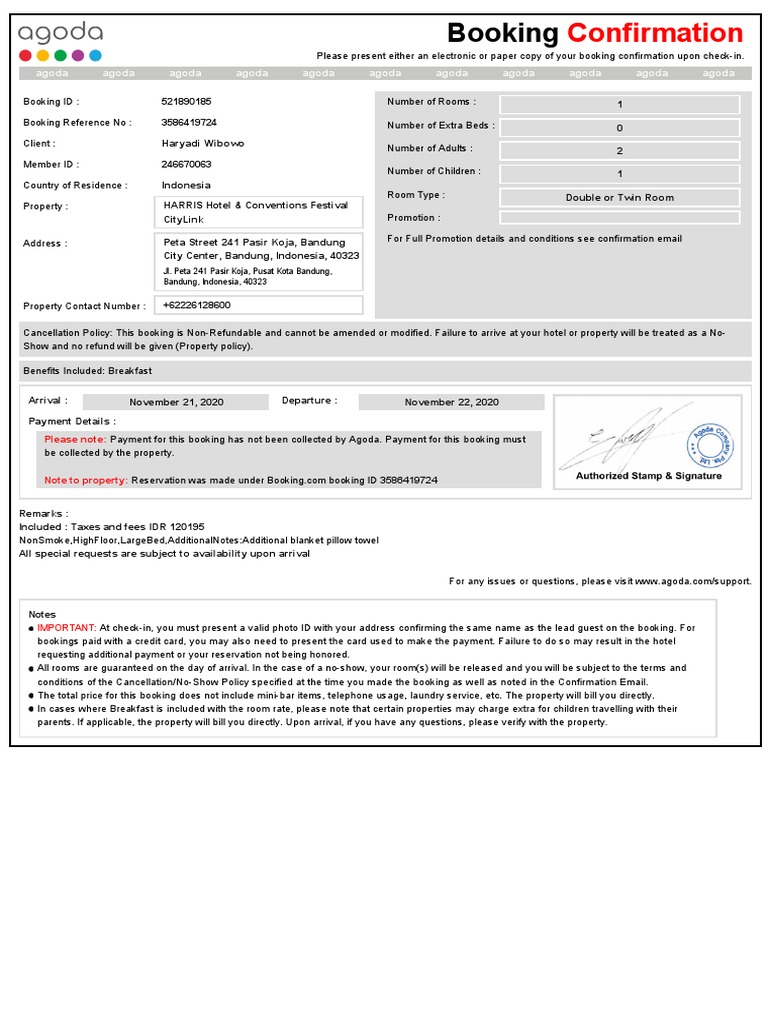 Agoda Booking Confirmation Details | PDF | Payments | Business