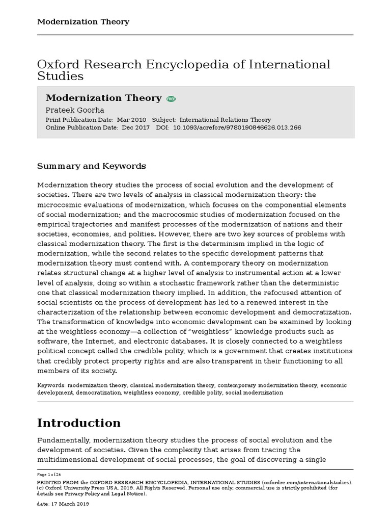 Oxford Research Encyclopedia of International Studies: Modernization ...