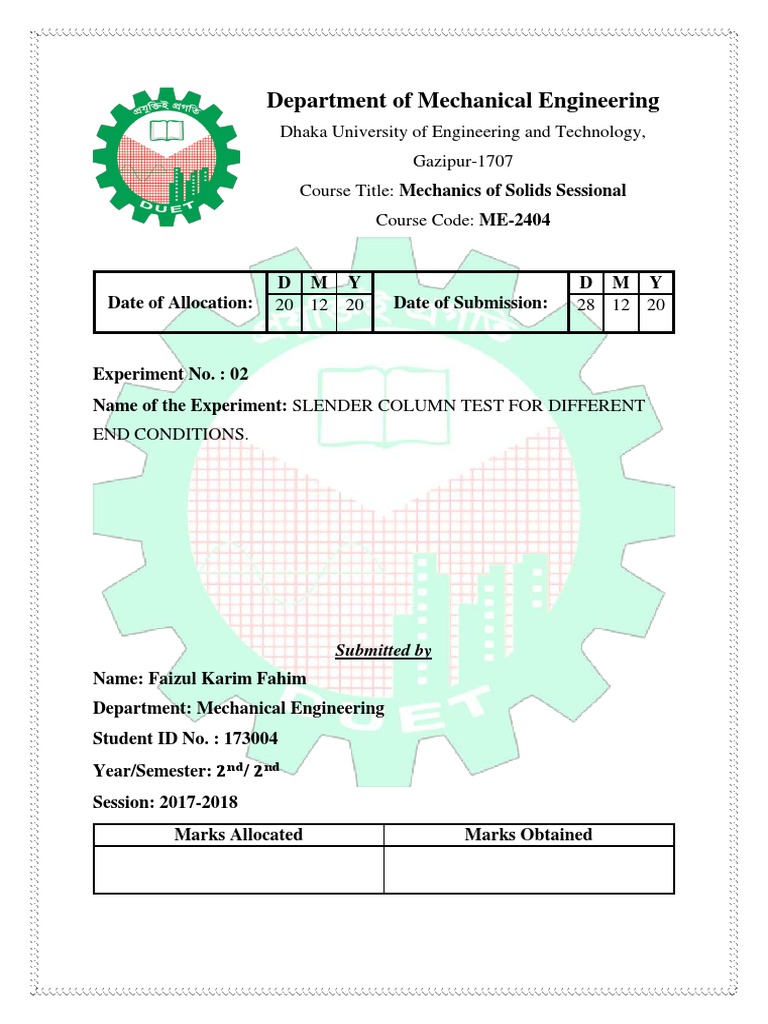 Department of Mechanical Engineering | PDF | Mechanical Engineering ...