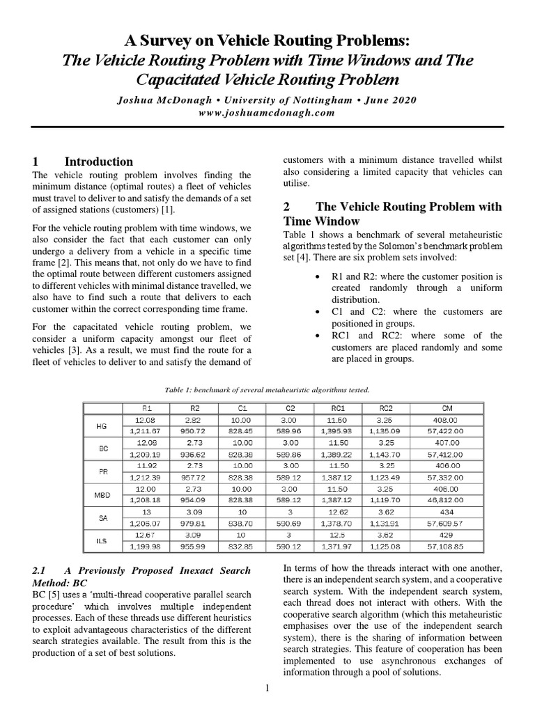 A Survey On Vehicle Routing Problems The Vehicle Routing Problem With Time Windows And The 