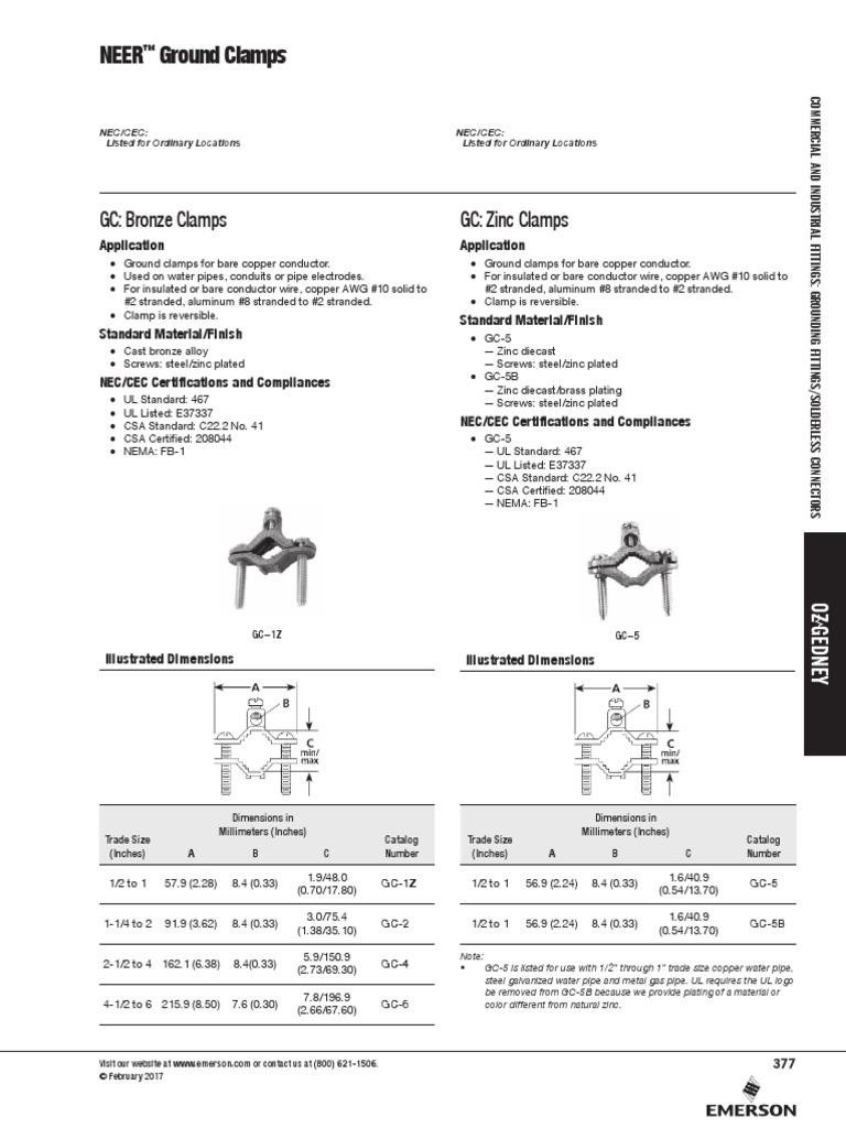 Neer Ground Clamps: GC: Bronze Clamps GC: Zinc Clamps | PDF | Pipe ...