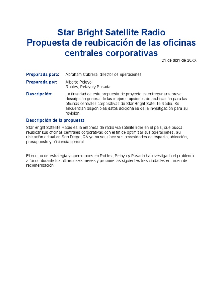 Star Bright Satellite Proposal 1 | PDF | Dallas | Richmond