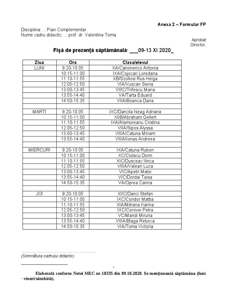 Fisa de Prezenta | PDF