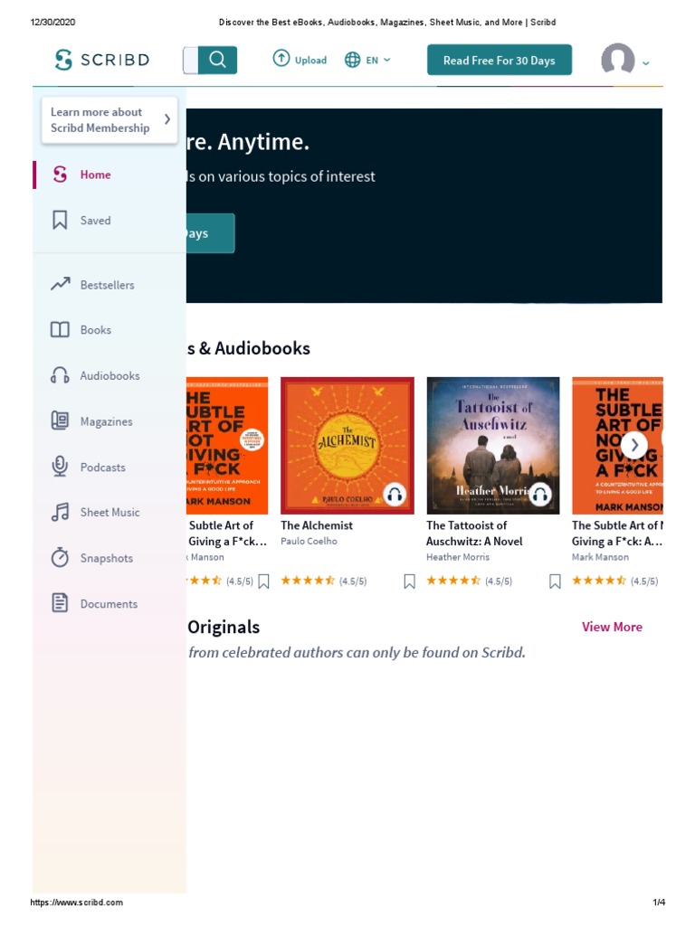 Read Anywhere. Anytime.: Bestselling Books & Audiobooks | PDF | Scribd ...