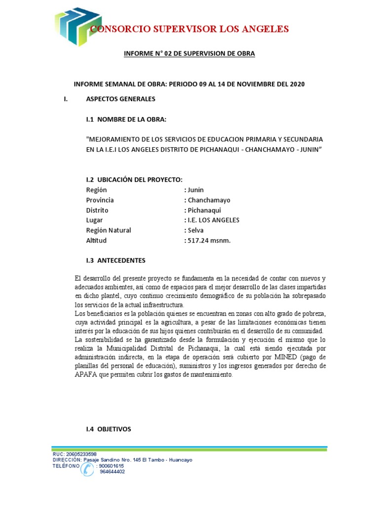 INFORME N°2 DE SUPERVISION DE OBRA SEMANAL | PDF | Educación avanzada ...