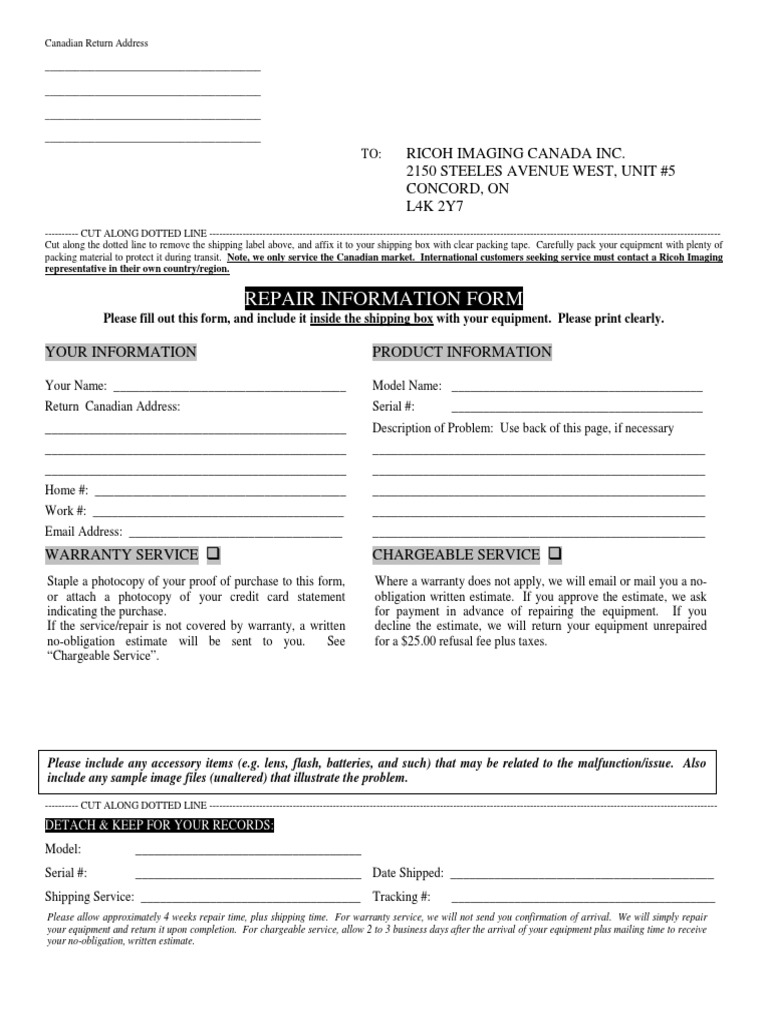 Canadian Return Address Form | PDF | Business