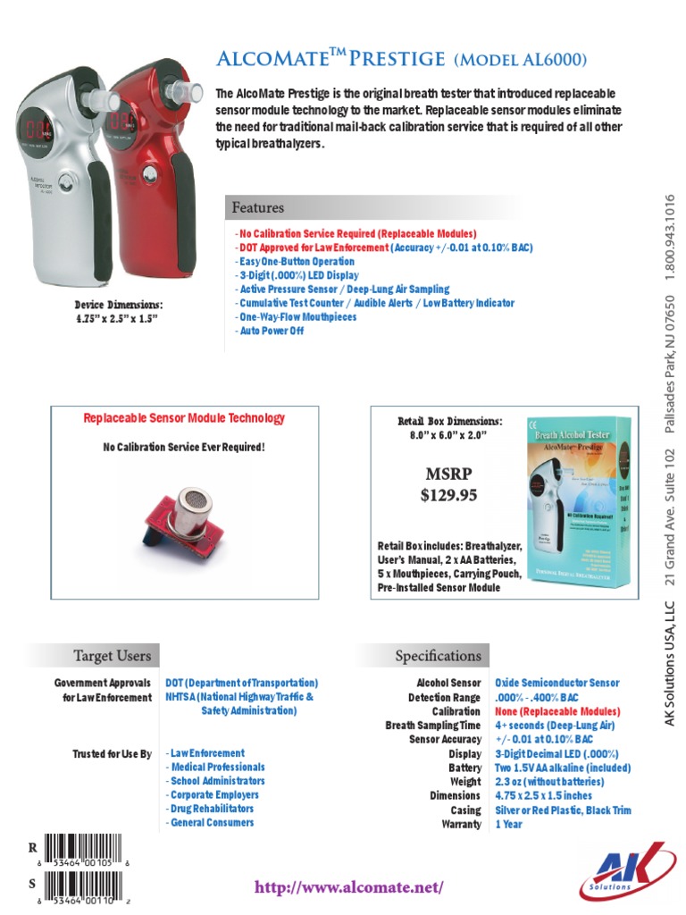 Alcomate Prestige Sheet | PDF | Manufactured Goods | Science