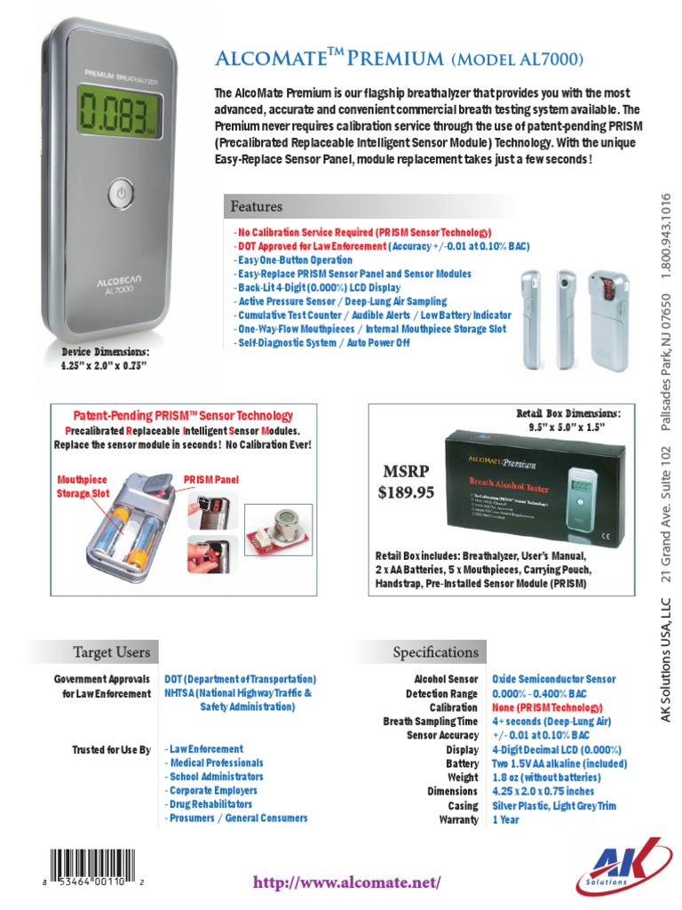 Alcomate Premium Sheet | PDF | Manufactured Goods | Equipment