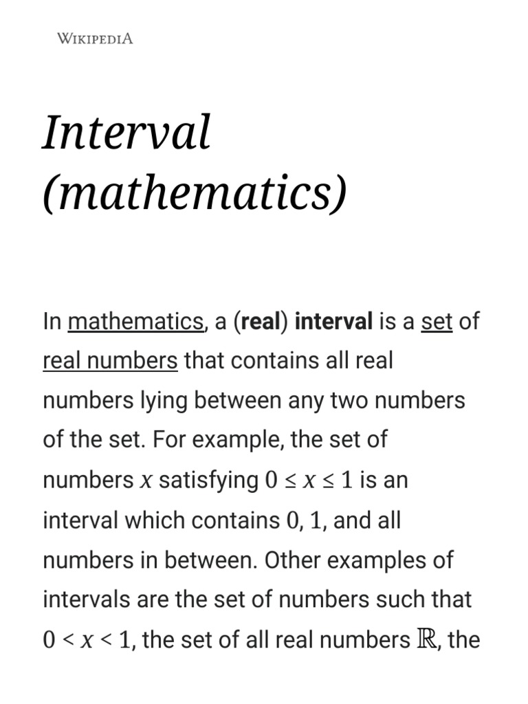 Interval (Mathematics) - Wikipedia | PDF | Interval (Mathematics) | Set ...