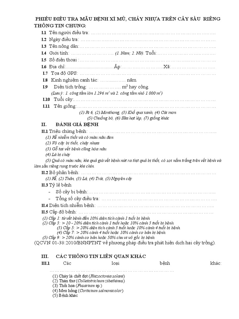 Phieu Dieu Tra 010720 | PDF