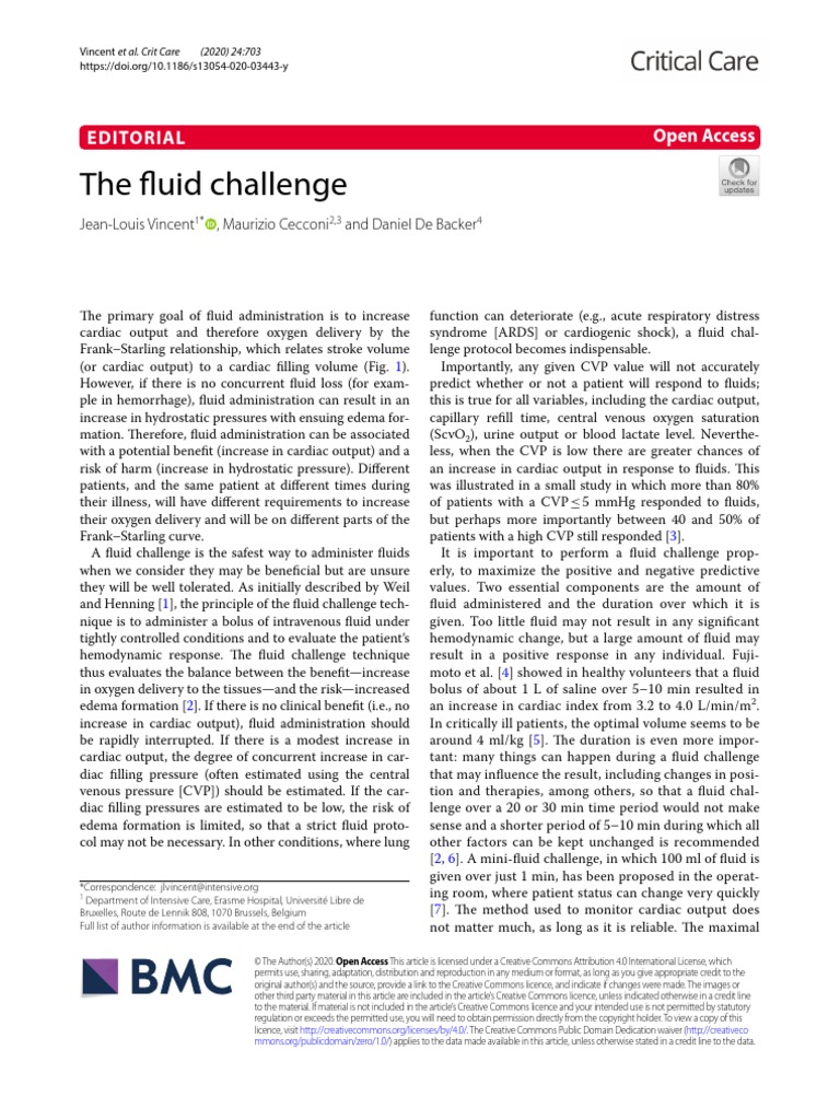 The Fluid Challenge: Editorial Open Access | PDF | Medical Specialties ...