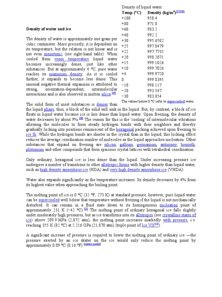 Density of Water and Ice | PDF | Properties Of Water | Ice